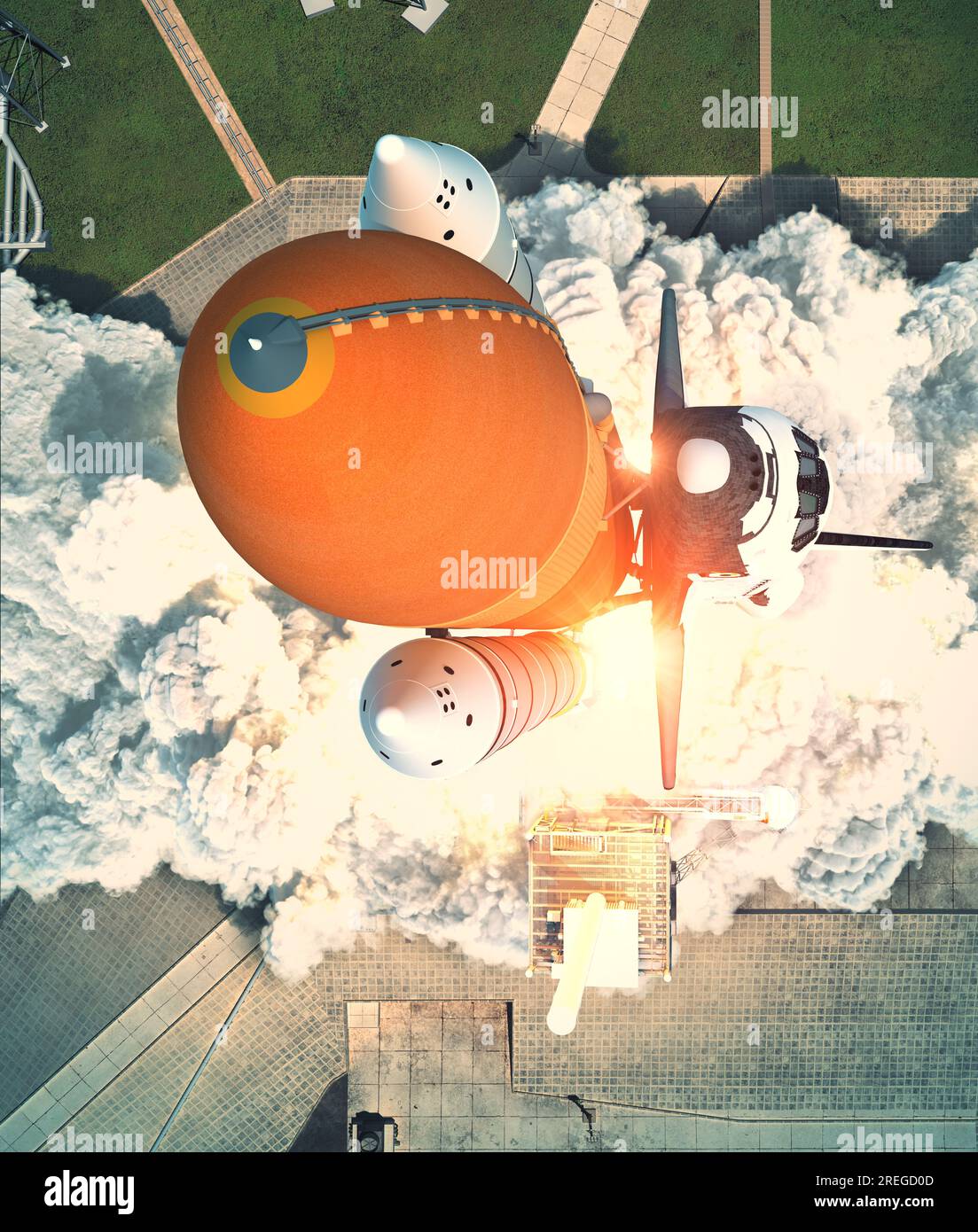 Launch Of Space Shuttle. Aerial View. 3D Illustration Stock Photo - Alamy