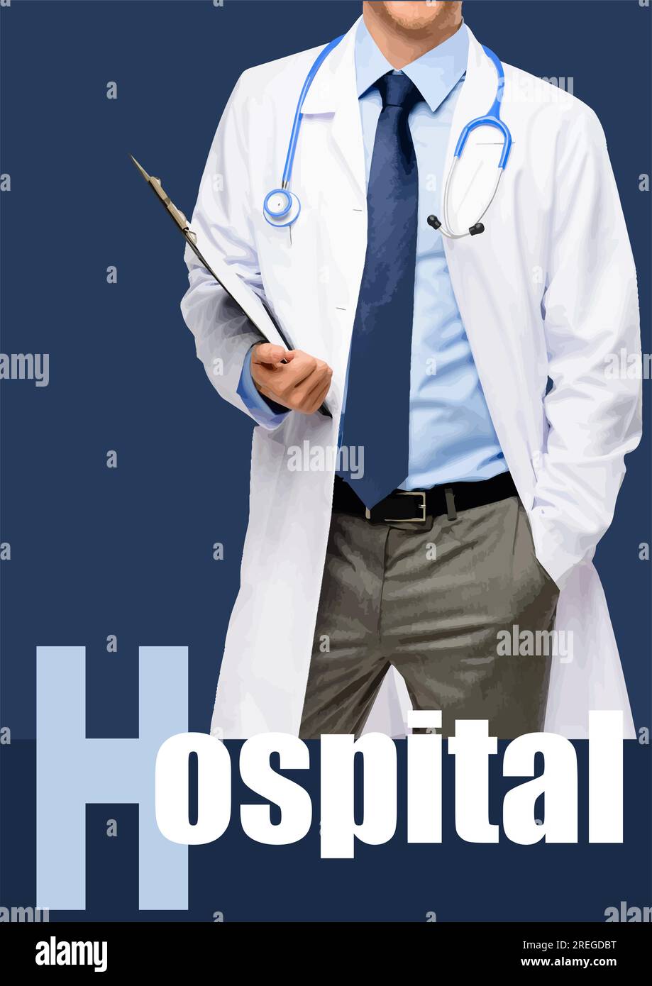 Medical doctor with doctor`s smock. Vector 3d illustration Stock Vector ...