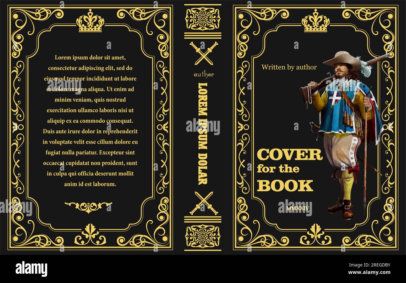 Cover book for medieval novel. Old retro ornament frames. Royal Golden ...