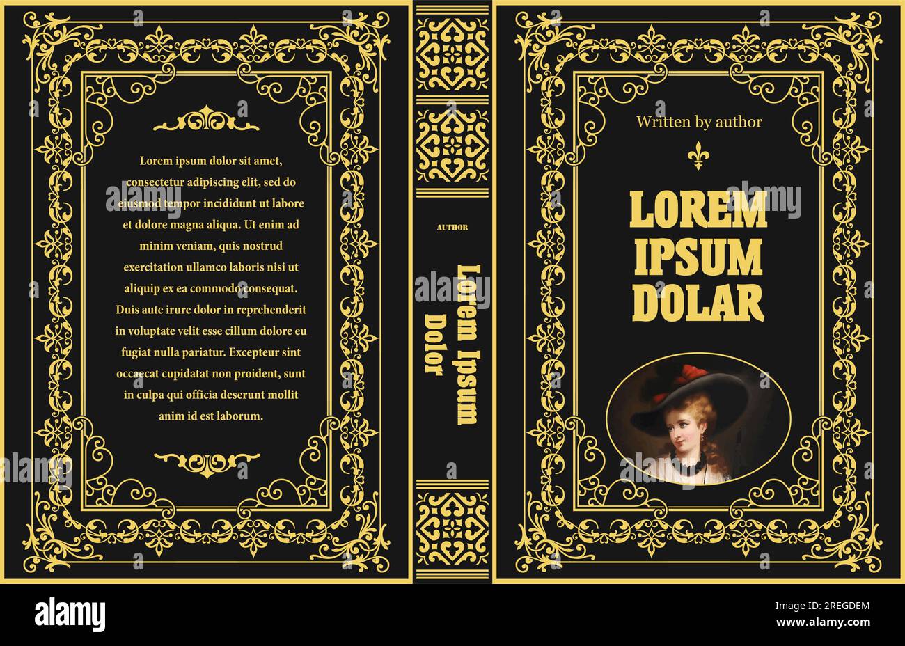 Cover book for medieval novel. Old retro ornament frames. Royal Golden ...