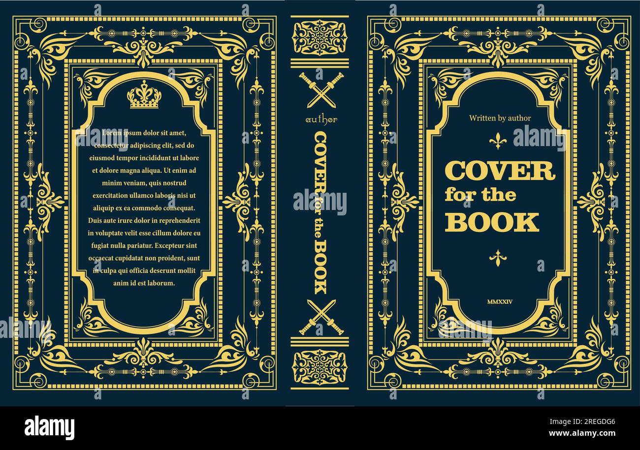 Cover book for medieval novel. Old retro ornament frames. Royal Golden ...