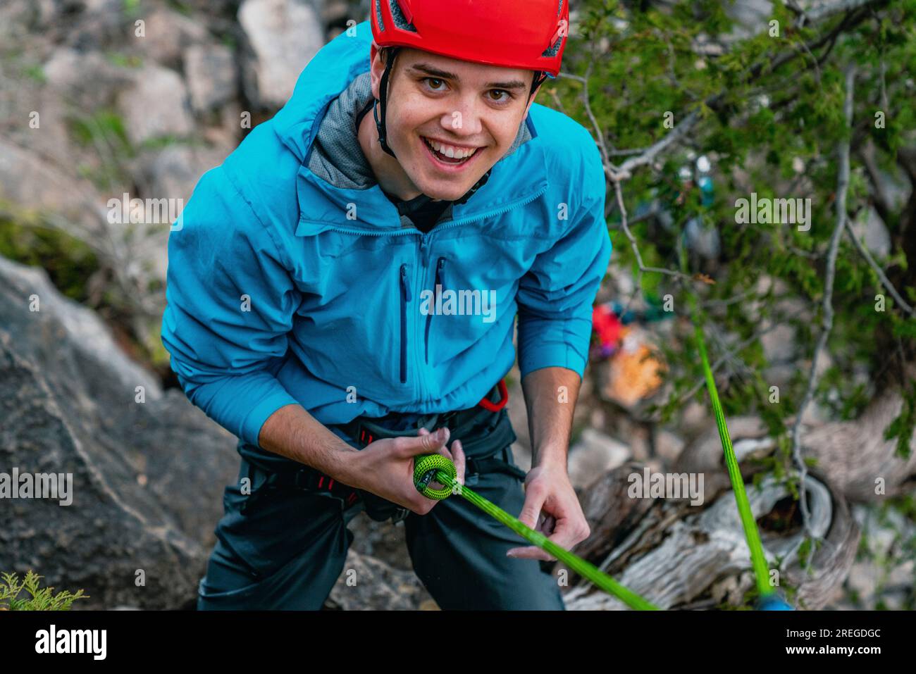 Happy Climber After Topping Out Stock Photo - Alamy