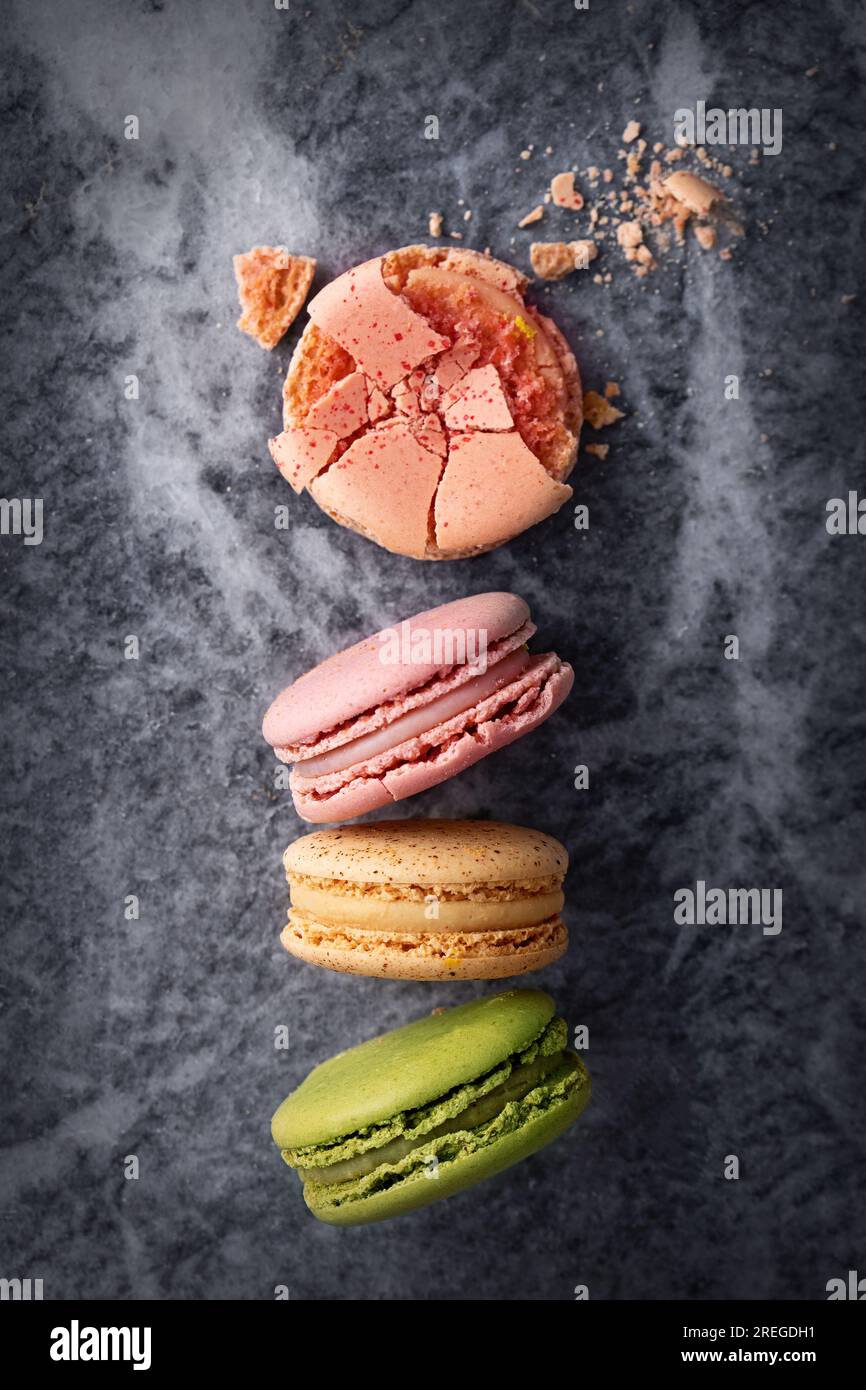Macarons on a marble background viewed from above Stock Photo - Alamy