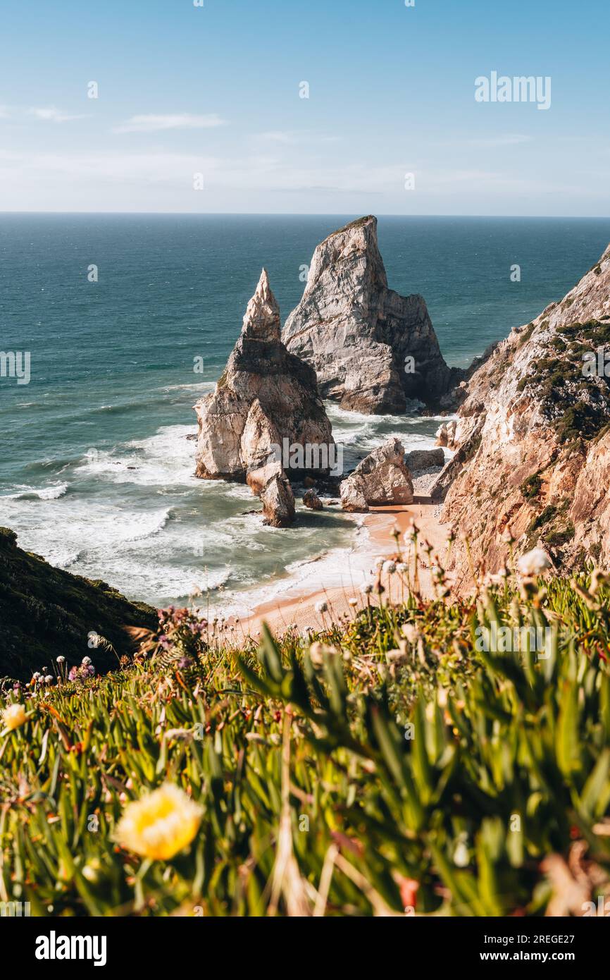 Praia da Ursa beach at Sintra-Cascais Natural Park in Portugal during ...