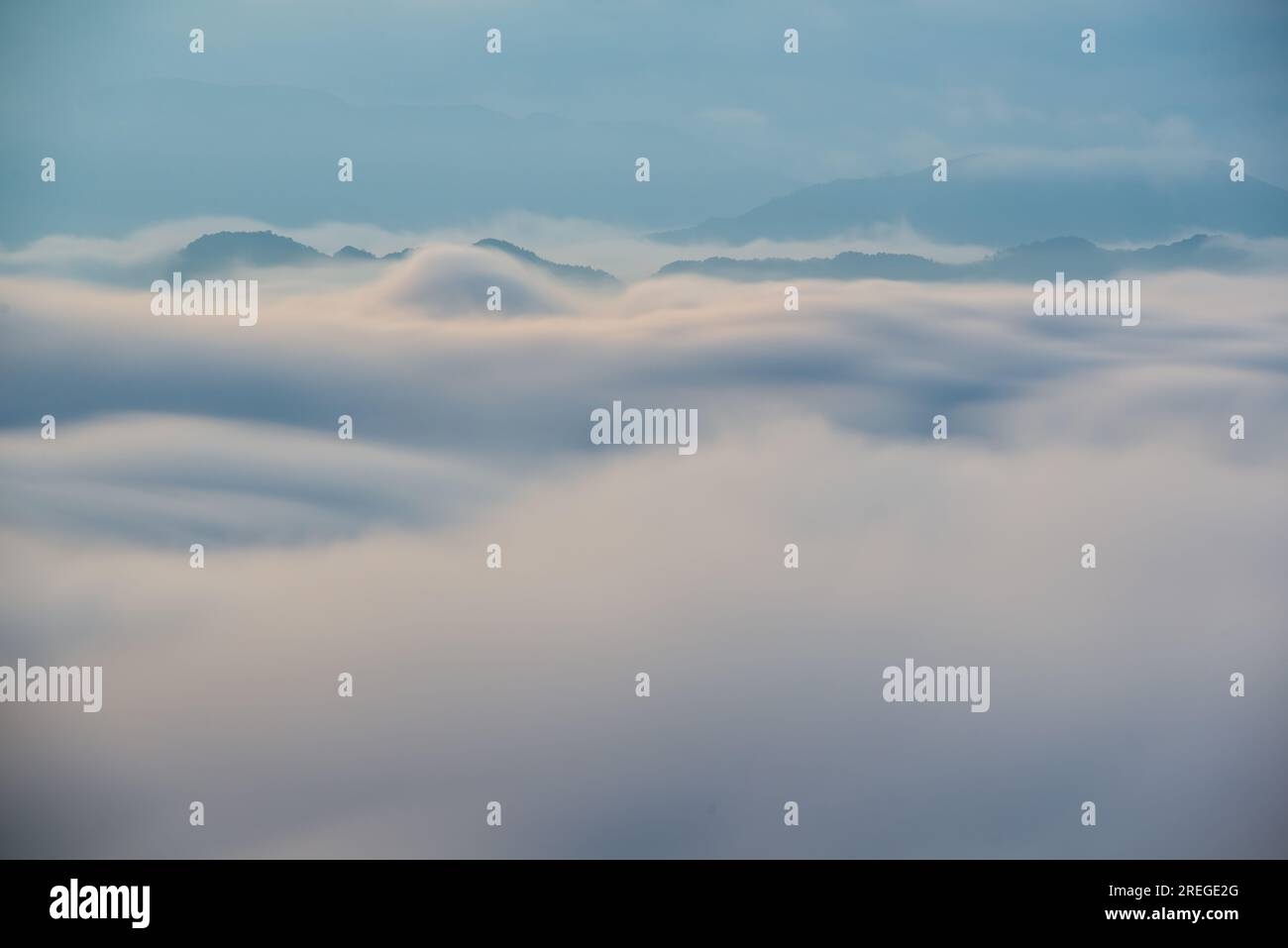 The dynamic sea of clouds is majestic and magnificent. Close up. Awe ...