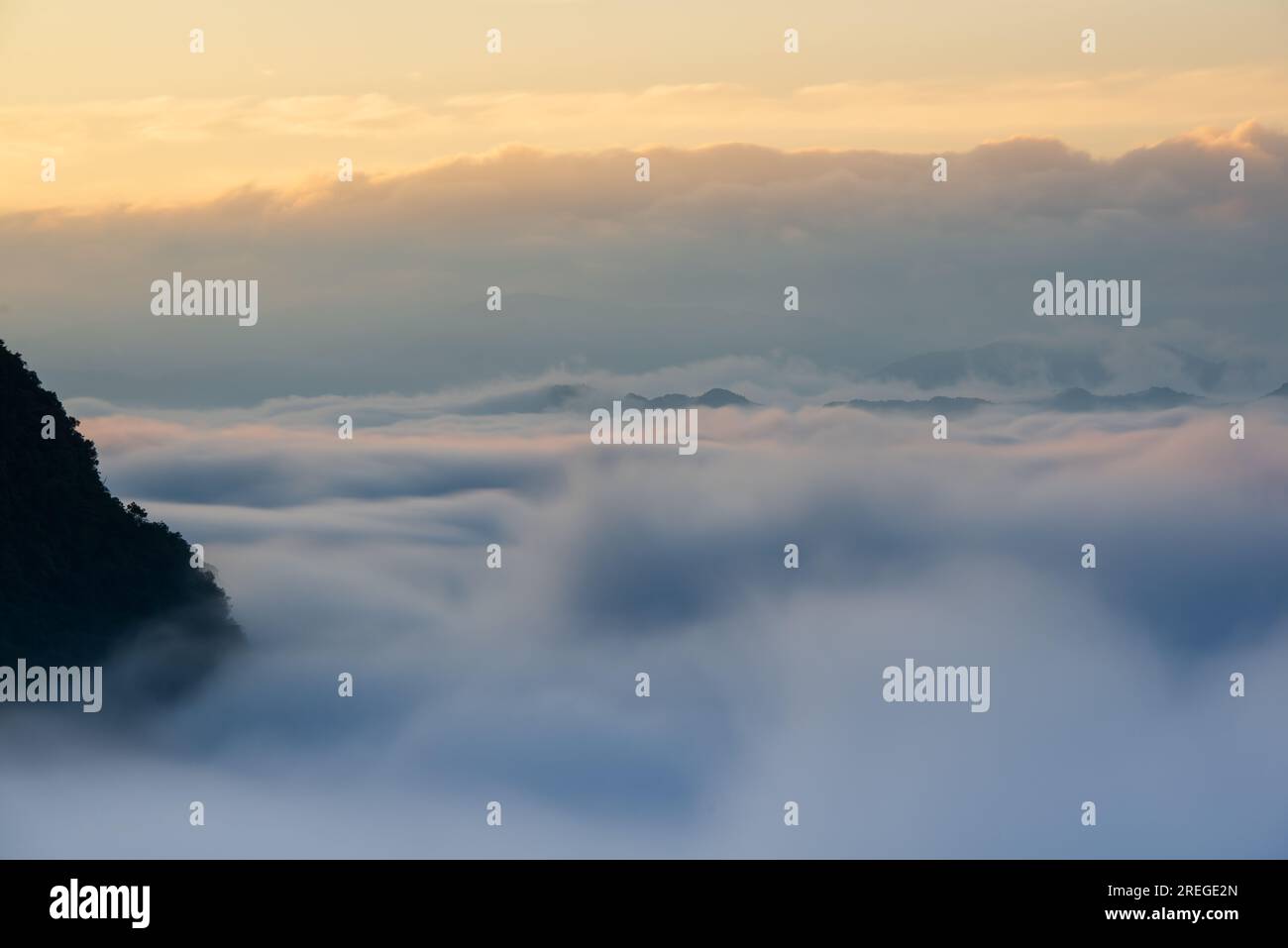 The dynamic sea of clouds is majestic and magnificent. Close up. Awe ...