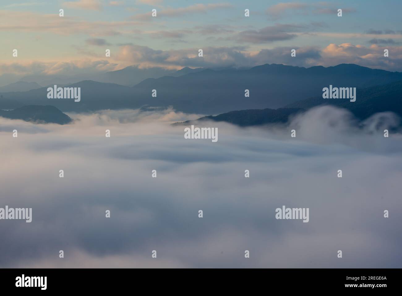 The dynamic sea of clouds is majestic and magnificent. Close up. Awe ...