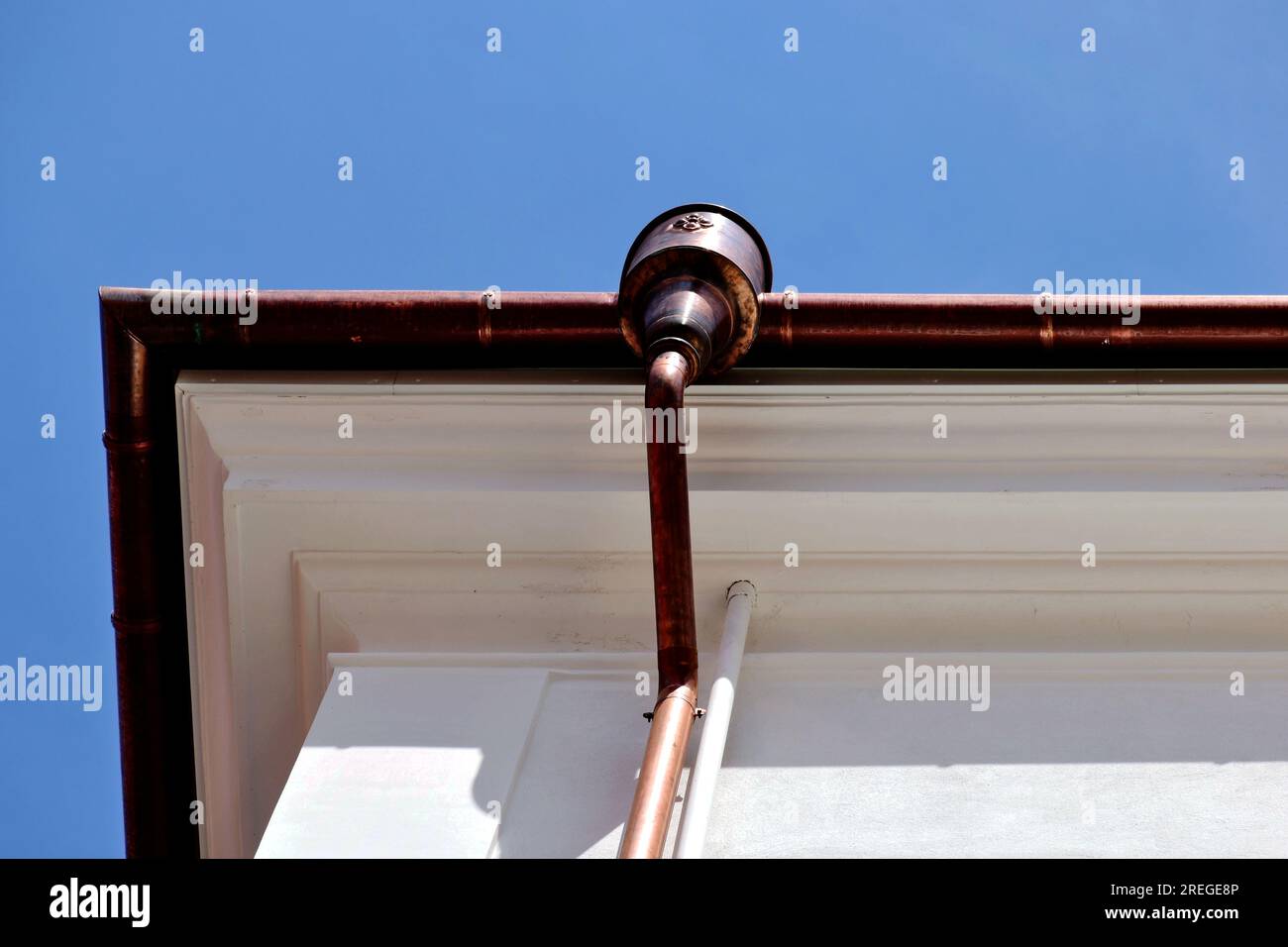 shiny new copper gutter rain water leader, downspout detail. home ...
