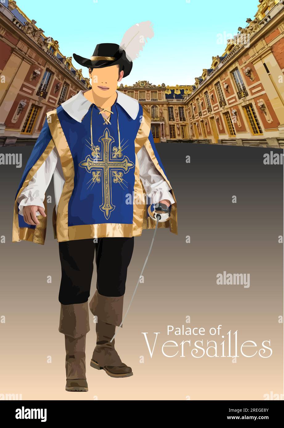 Musketeer on Versailles image background. 3d vector color illustration ...