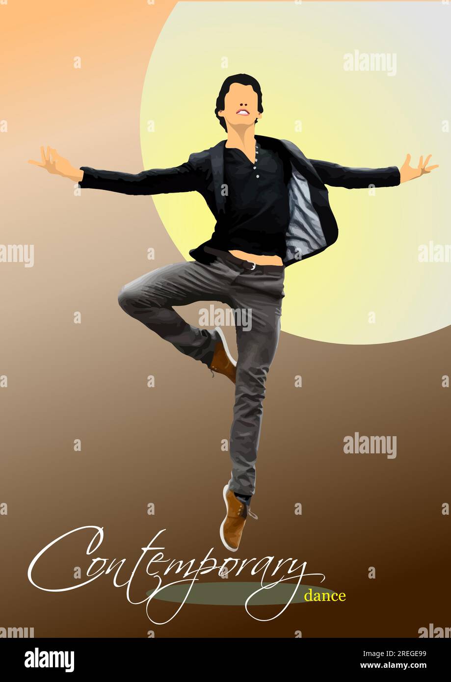 Young flexible boy contemporary dancer. 3d color vector illustration ...