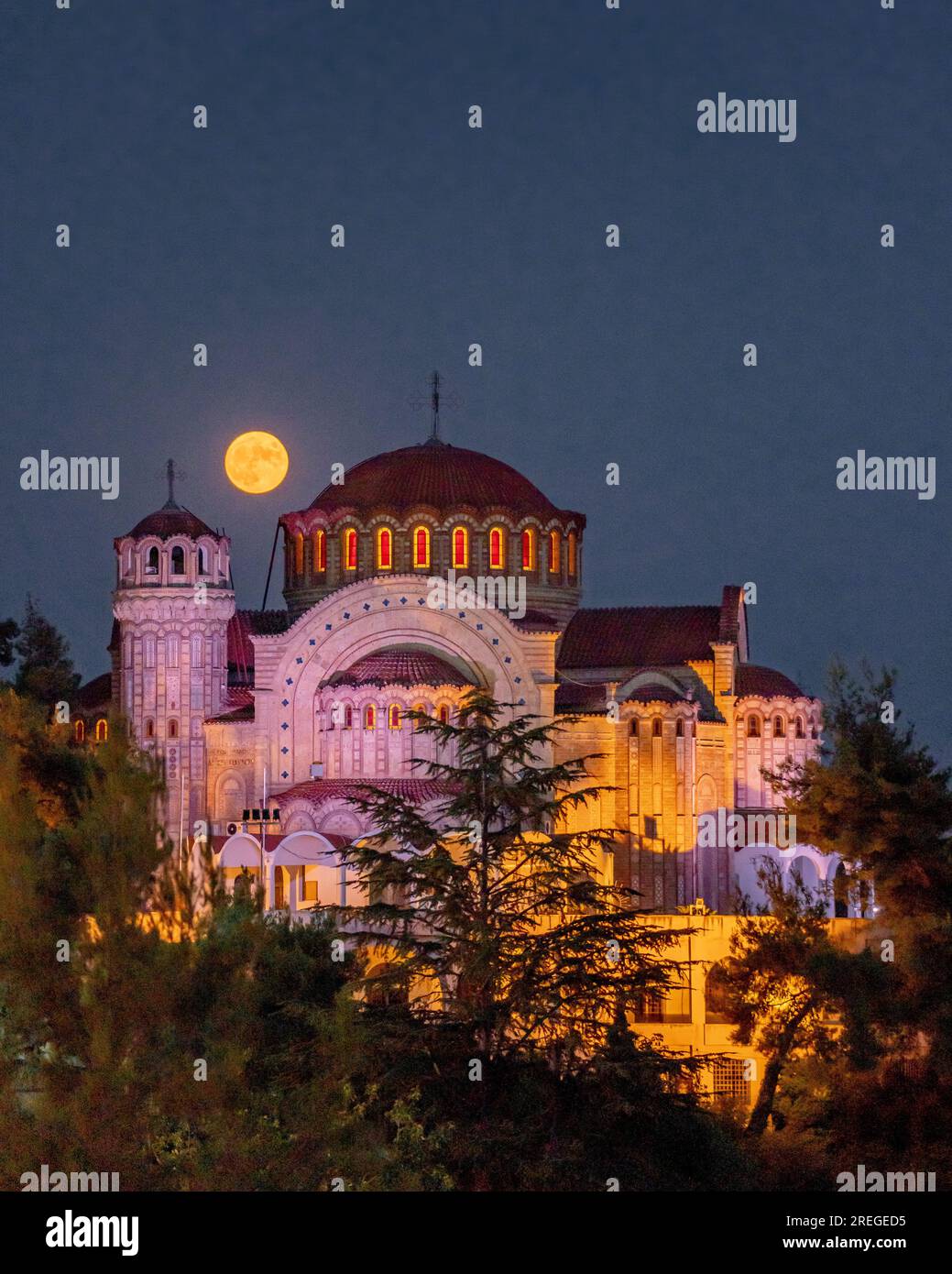 Full moon photo at Apostle Saint Paul Pavlos Church in Thessaloniki, Greece Stock Photo - Alamy
