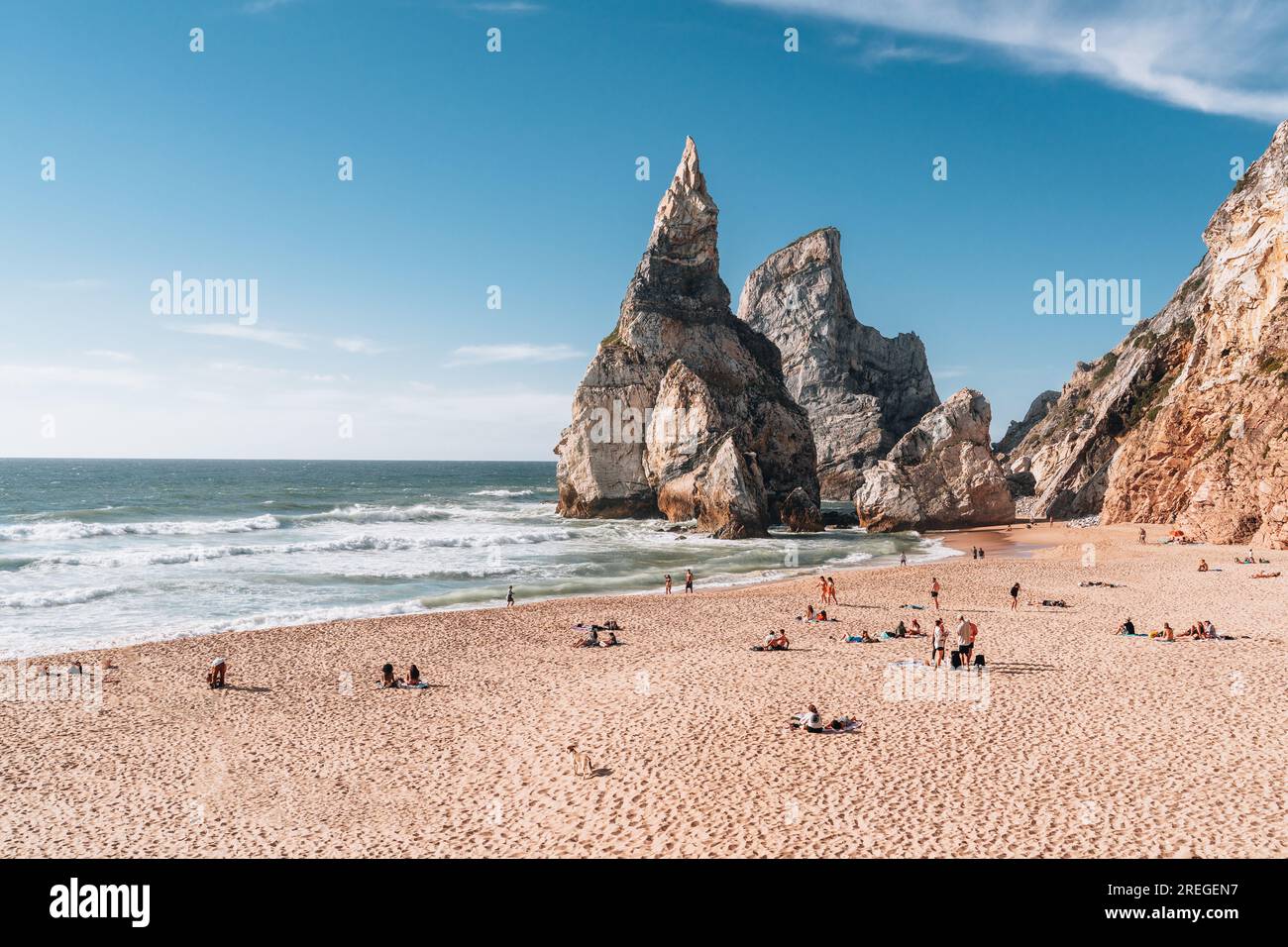 Praia da Ursa beach at Sintra-Cascais Natural Park in Portugal during ...