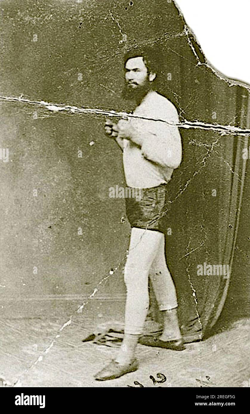 Australian bushranger Ned Kelly in a boxing pose after defeating Isaiah ...