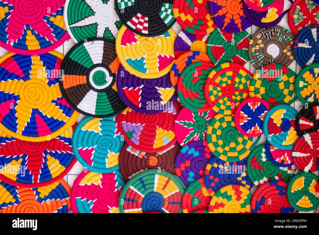 Colorful hand-woven ornaments in the market of aswan, egypt Stock Photo ...
