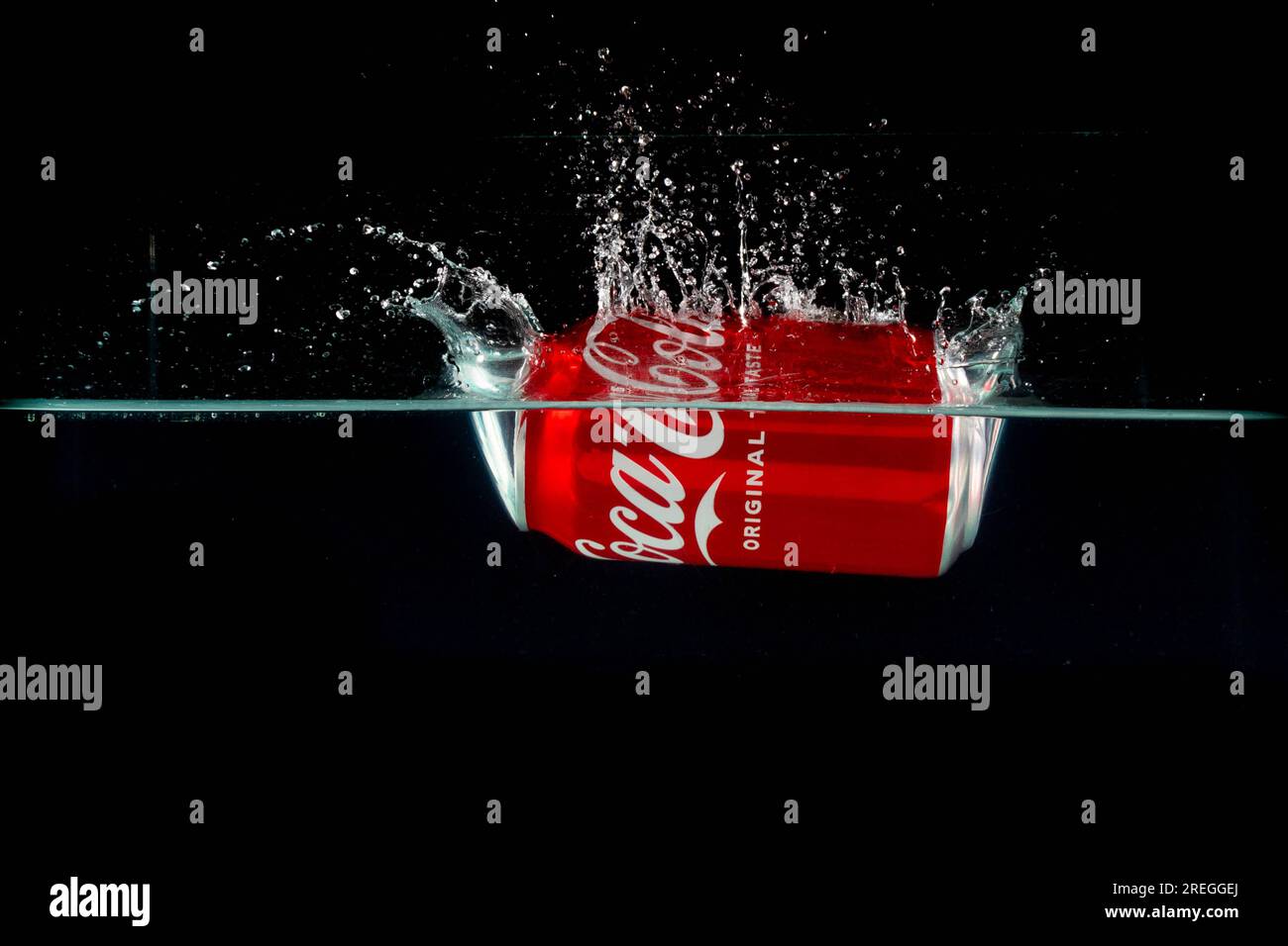 London, United Kingdom, 24th July 2023: A Can of Coca-Cola splashing ...