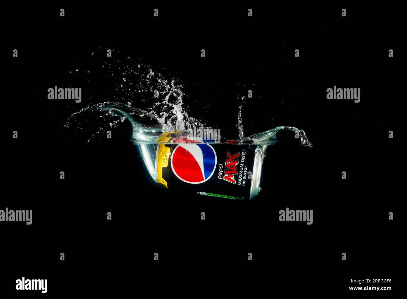 London, United Kingdom, 24th July 2023: A Can of Pepsi Max splashing ...