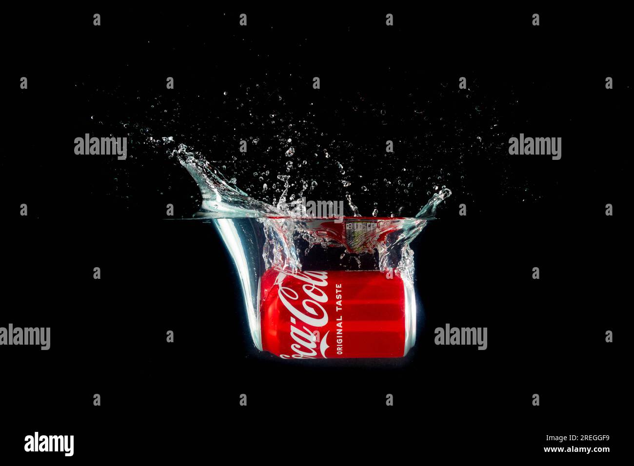 London, United Kingdom, 24th July 2023: A Can of Coca-Cola splashing ...