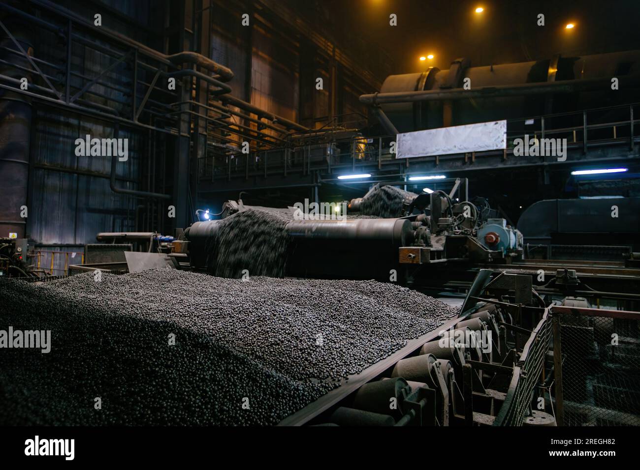 Industrial production line of Iron ore pellets in metallurgical factory ...