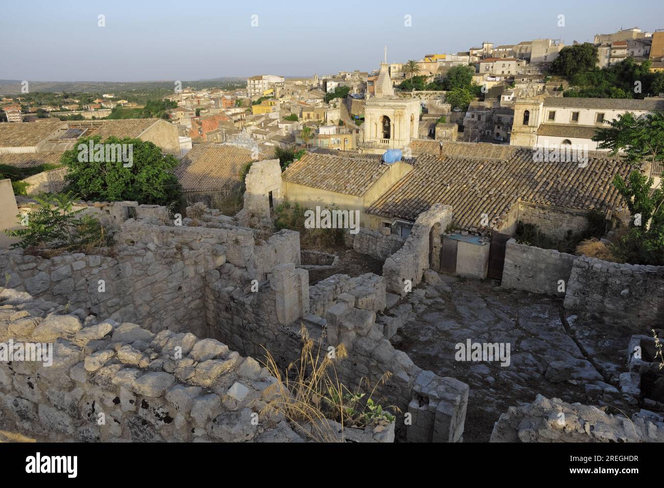 medieval ruins Castle and panorama of Palazzolo Acreide, Sicily, Italy ...