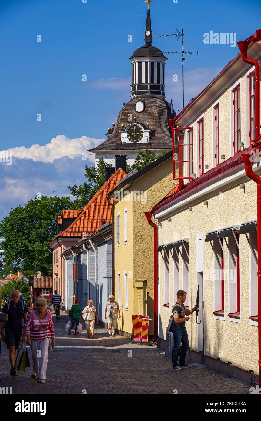 Animated inner city scene in Västervik, Smaland, Kalmar län, Sweden ...