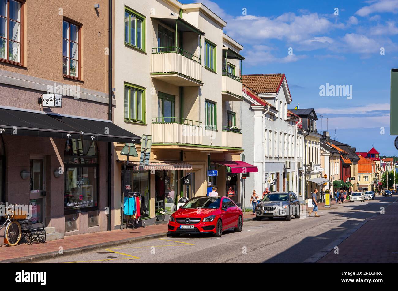Animated inner city scene in Västervik, Smaland, Kalmar län, Sweden ...