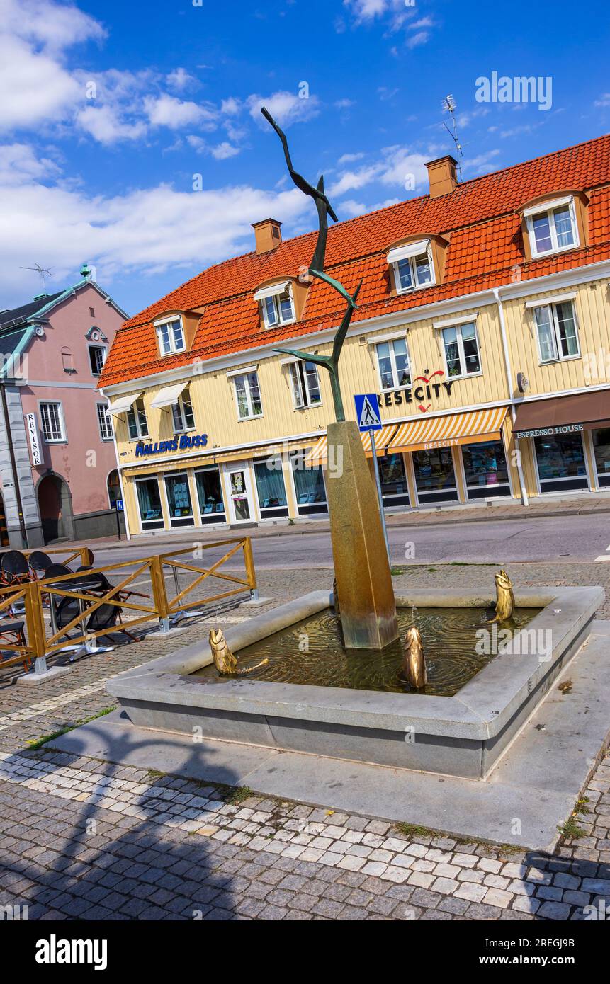 Fountain at Stora Torget in the inner city of Västervik, Smaland, Kalmar län, Sweden Stock Photo ...