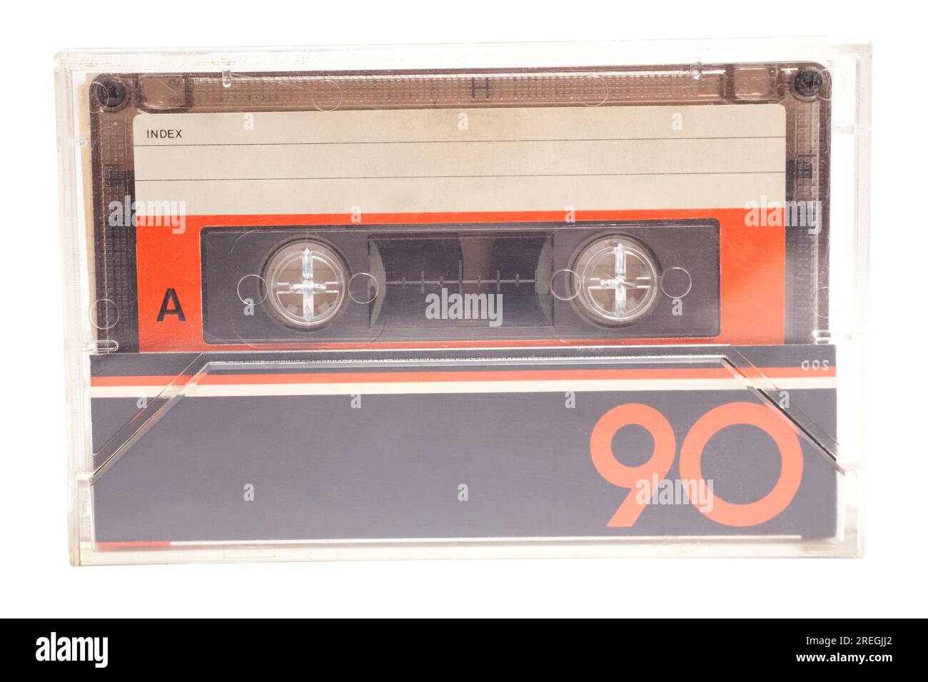 Close up of retro audio cassette tape,side A in case Stock Photo - Alamy
