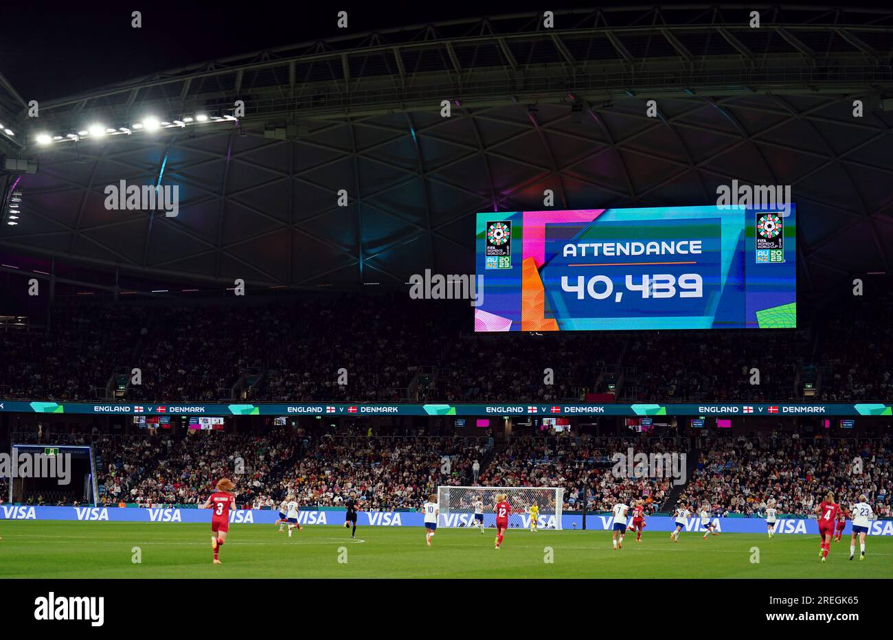 A general view as the giant screen displays the attendance during the ...