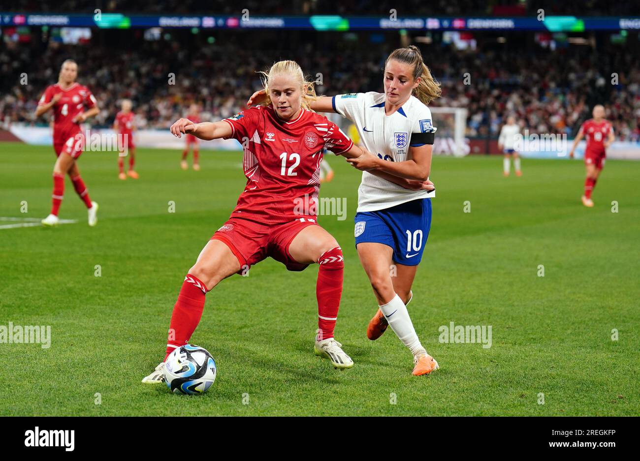 Denmark's Kathrine Moller Kuhl (left) and England's Ella Toone (right ...