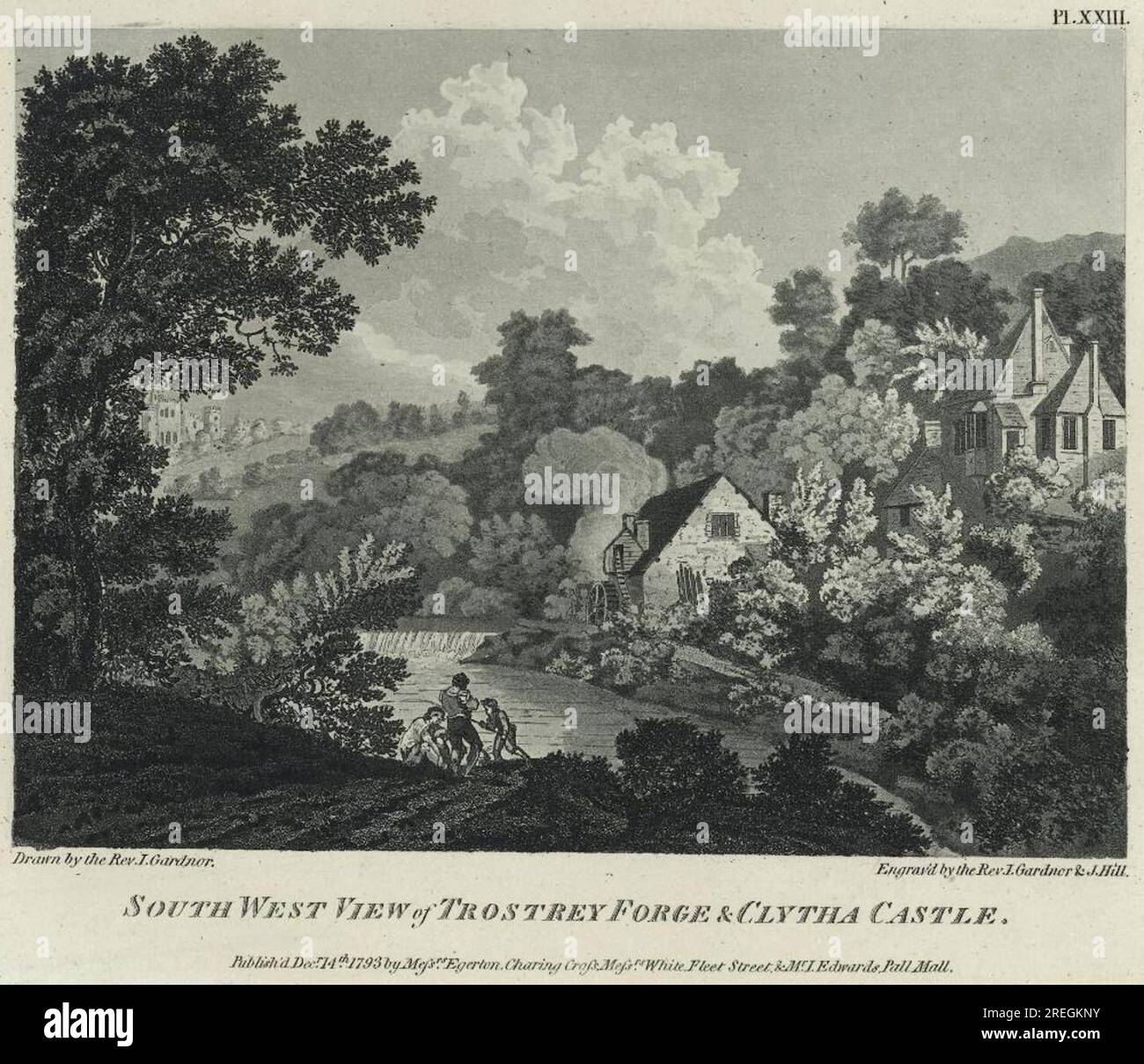 South West View of Trostrey Forge & Clytha Castle 1793 by I. Hill Stock ...
