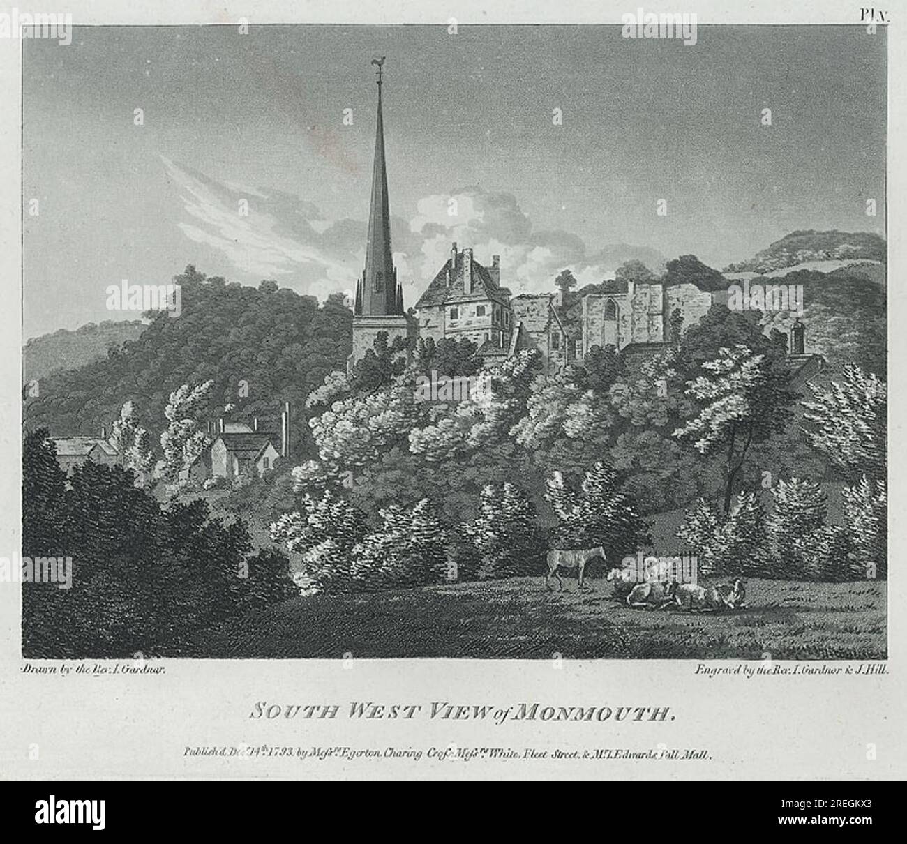 South West View of Monmouth 1793 by John Hill Stock Photo - Alamy