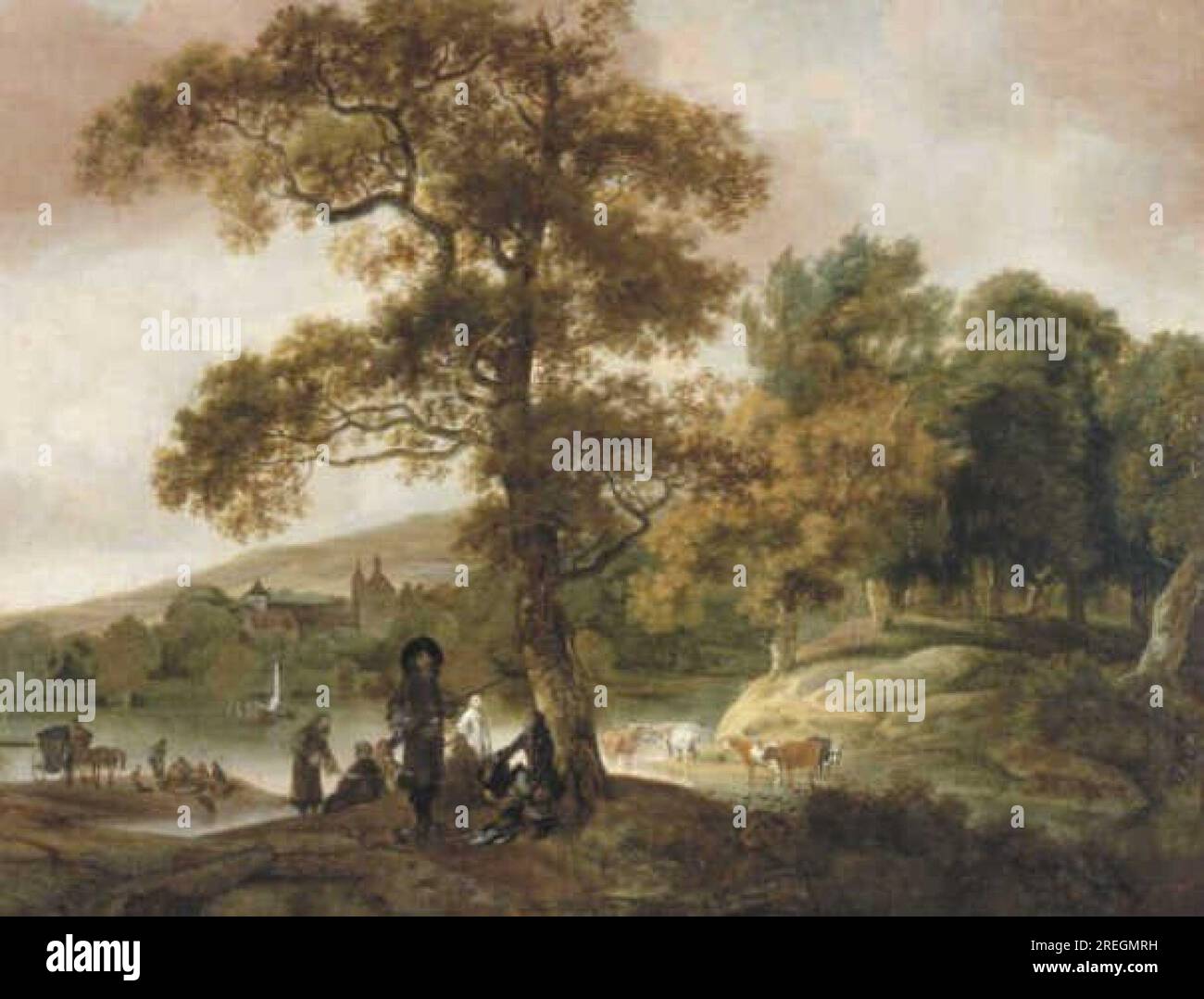 Distinguished Hunting Company on the Bank of a River circa 1665 by ...