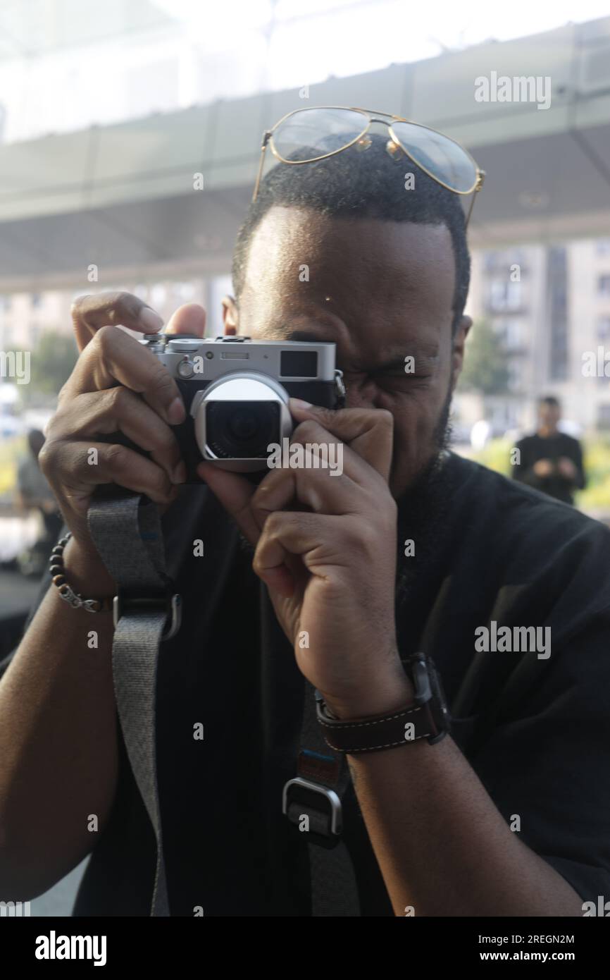 BROOKLYN, NEW YORK, JULY 27: Photographer Jamel Shabazz sits in ...