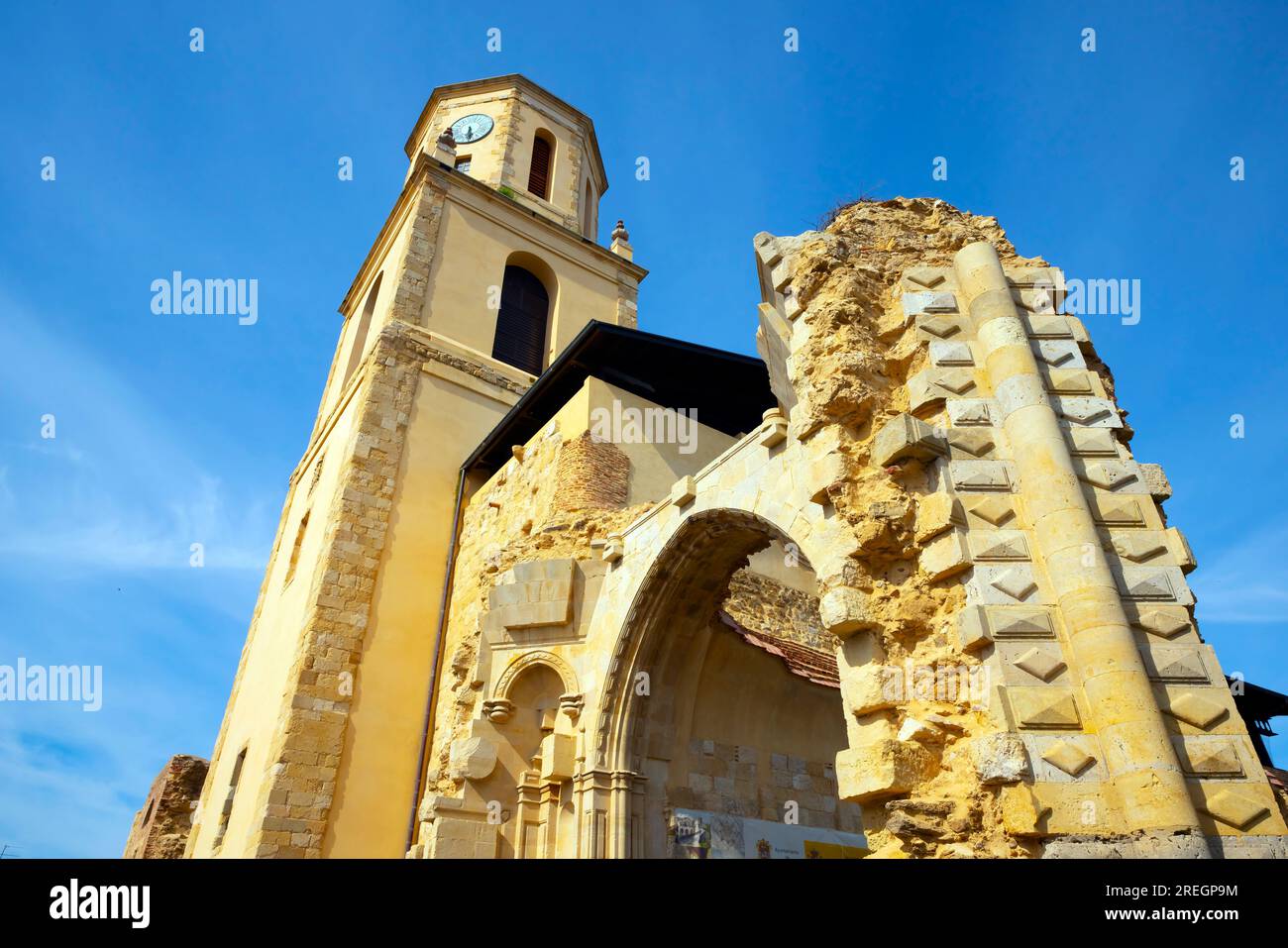 The clock tower of the Royal Monastery of San Benito (ruins). Sahagun ...