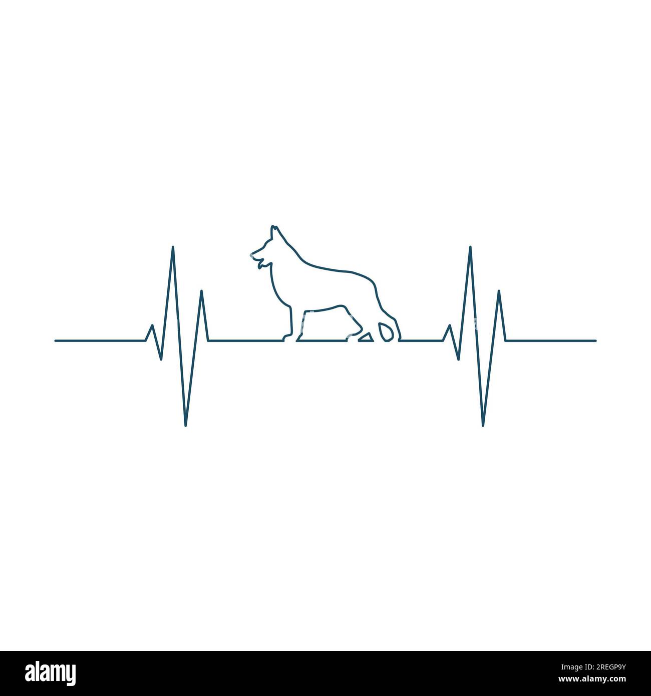 German Shepherd dog on ekg heartbeat line on white background. Isolated ...