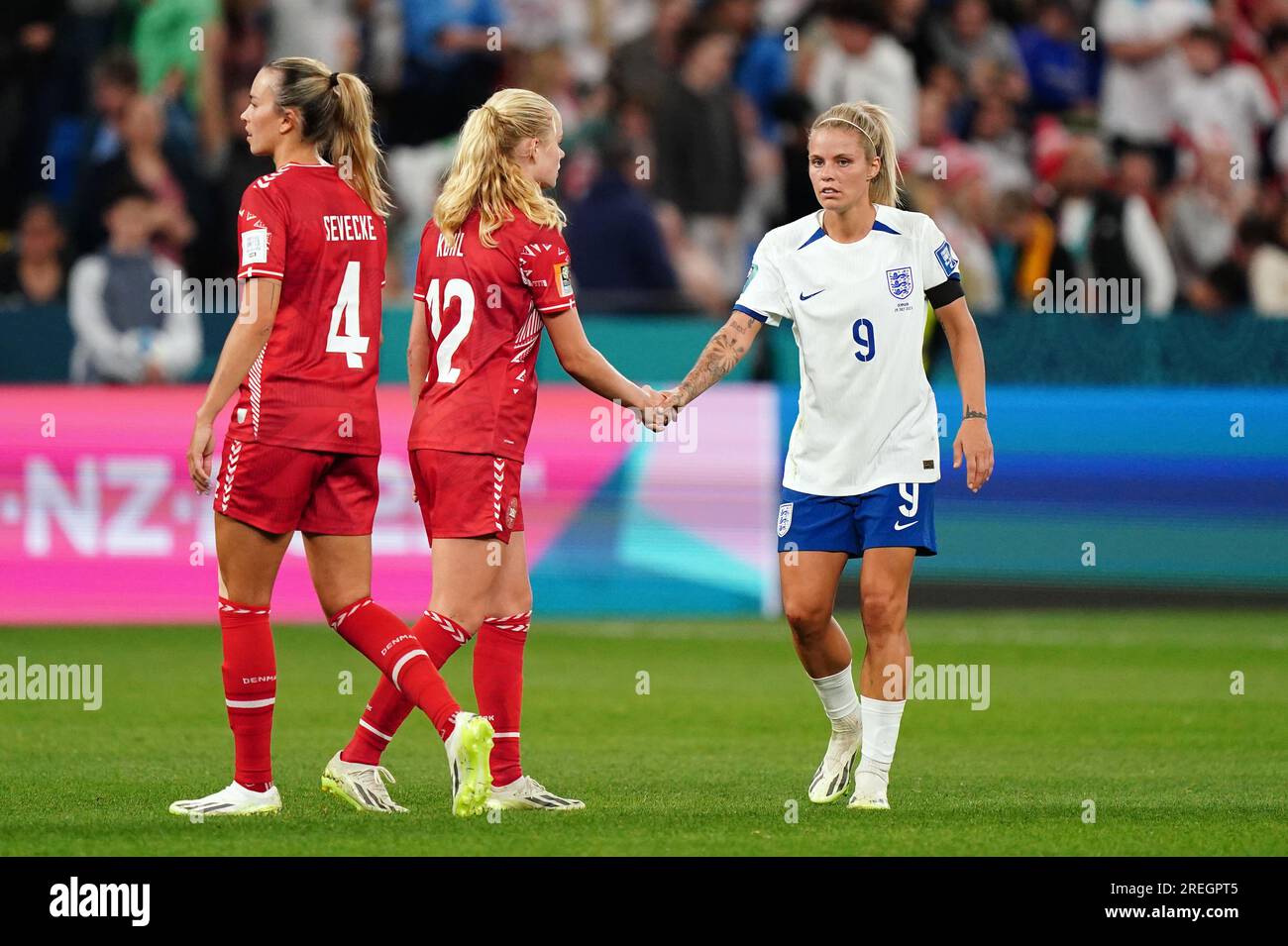 England's Rachel Daly (right) with Denmark's Kathrine Moller Kuh and ...