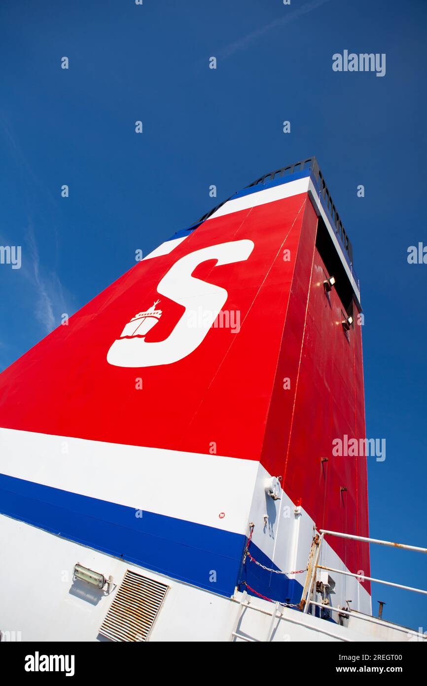 Funnel of a Stena line ferry en route to Ireland Stock Photo - Alamy