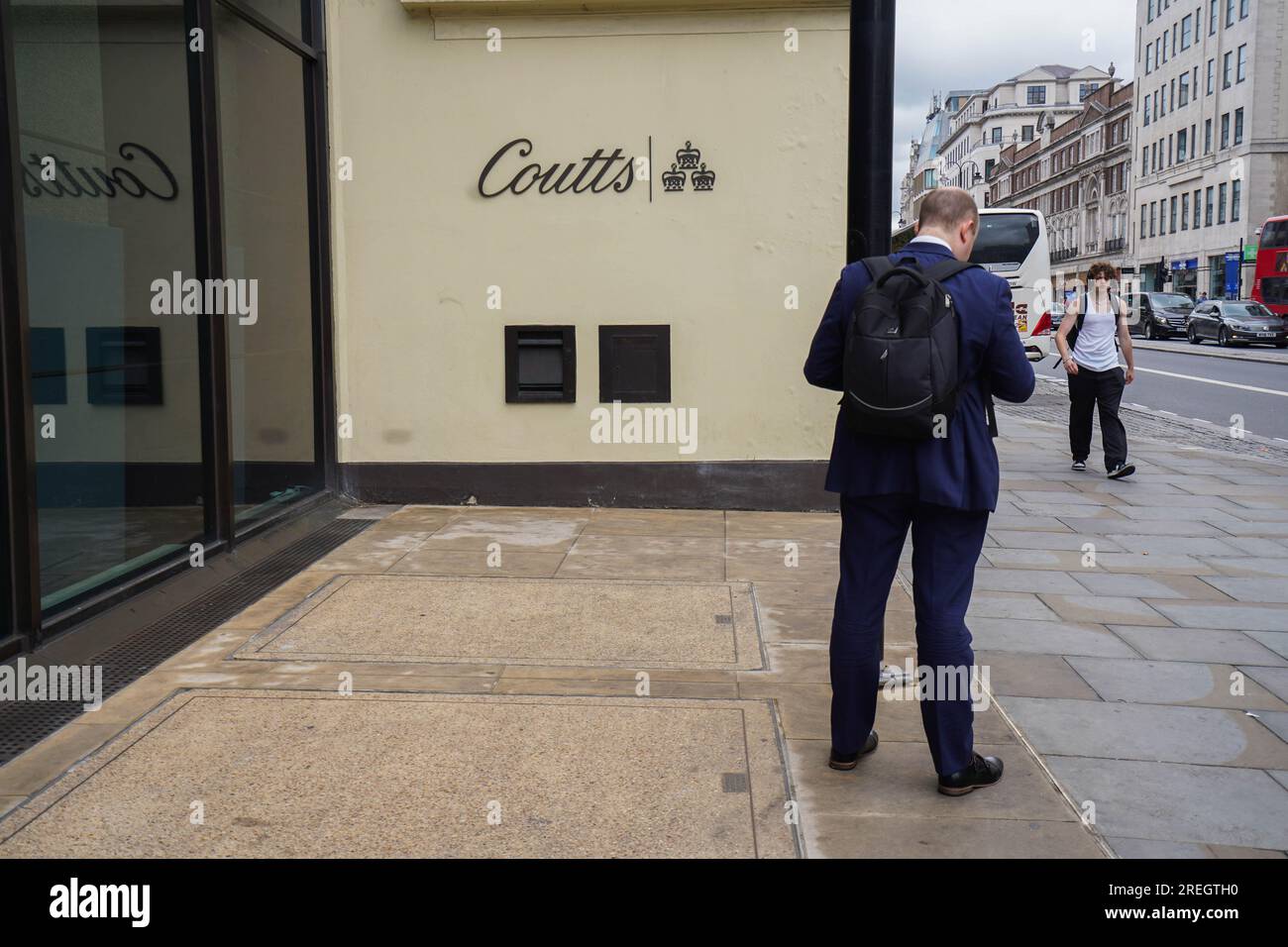 London UK. 28 July 2023 The signage at the exterior of Coutts Bank on ...