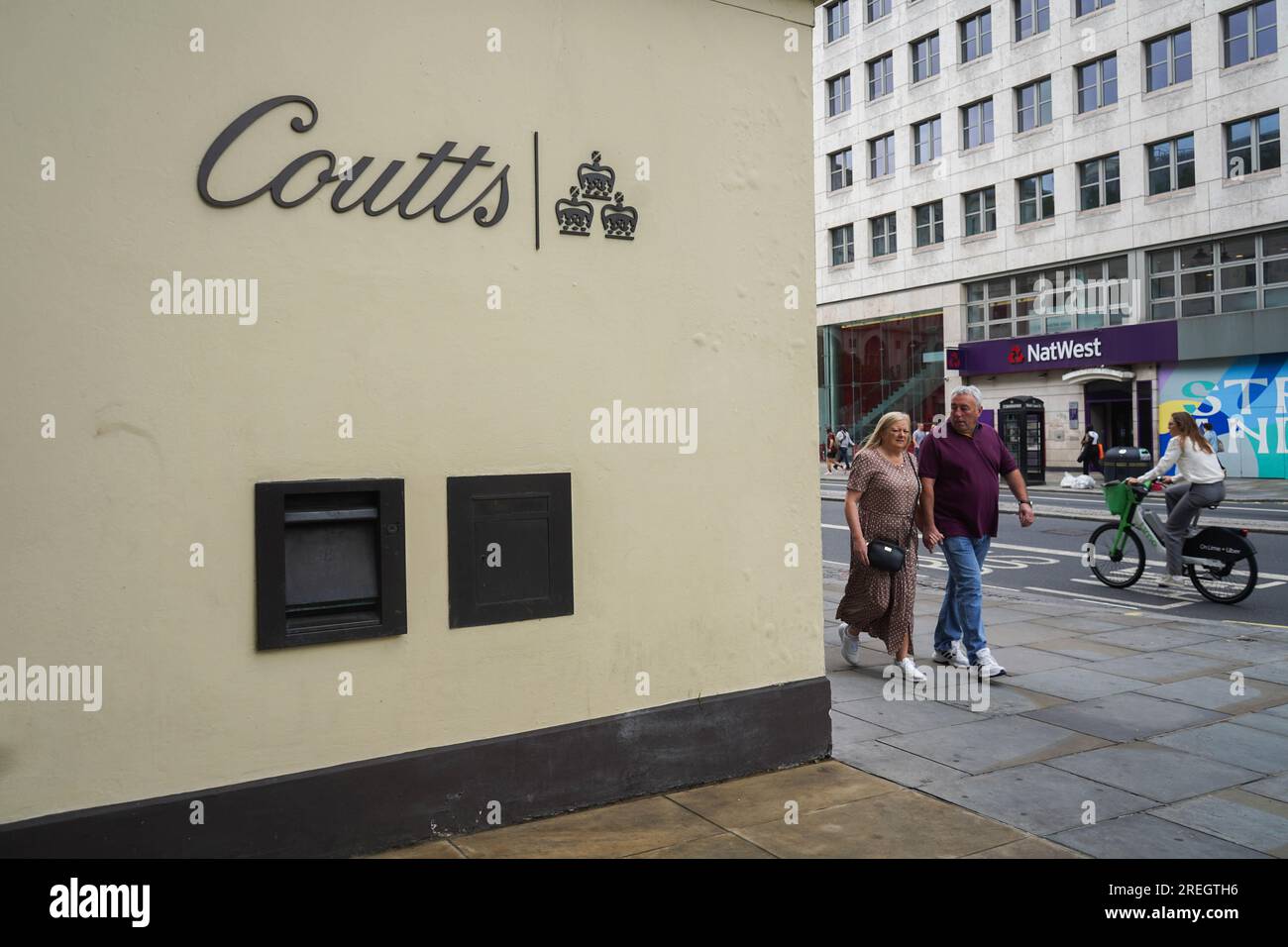 London UK. 28 July 2023 The signage at the exterior of Coutts Bank on ...