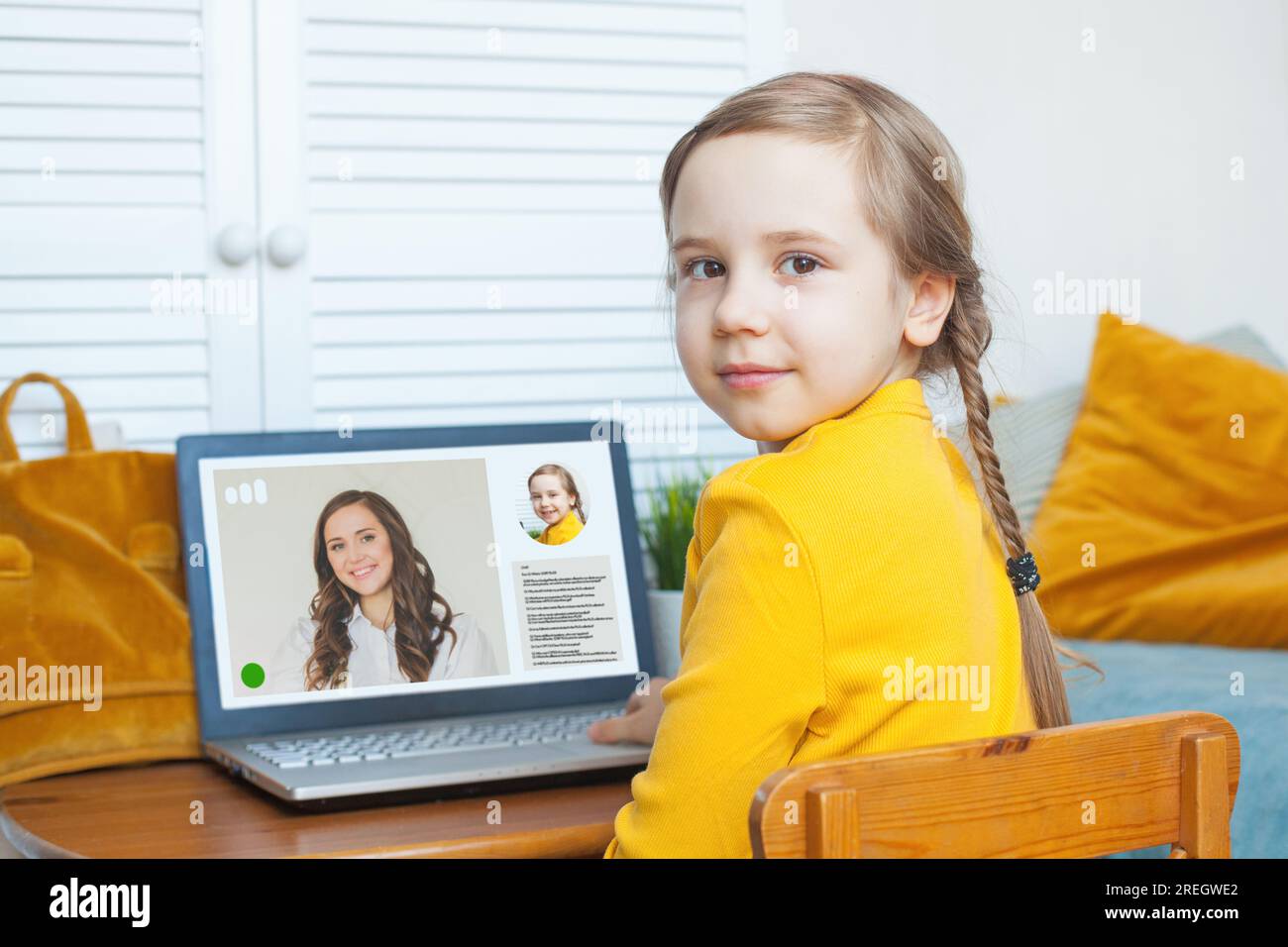 School girl student distance learning virtual remote class, group ...