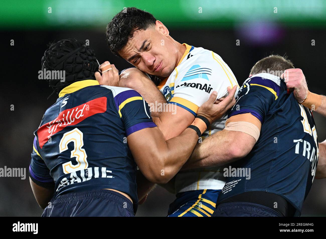 Melbourne, Australia. 28th July, 2023. Daejarn Asi of the Eels during ...