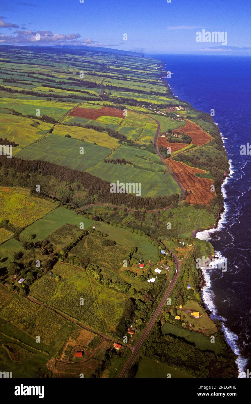 Aerial of the rugged pristine Hamakua coast on the northeast end of the ...