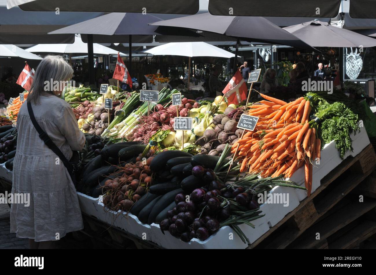 28 July 2023/ Vegetable and fruit shoppers at farmers market in danish ...