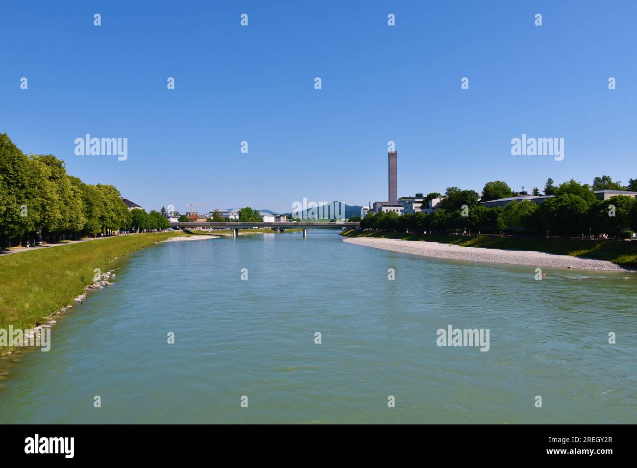 View of Salzach river flowing through Salzburg Stock Photo - Alamy