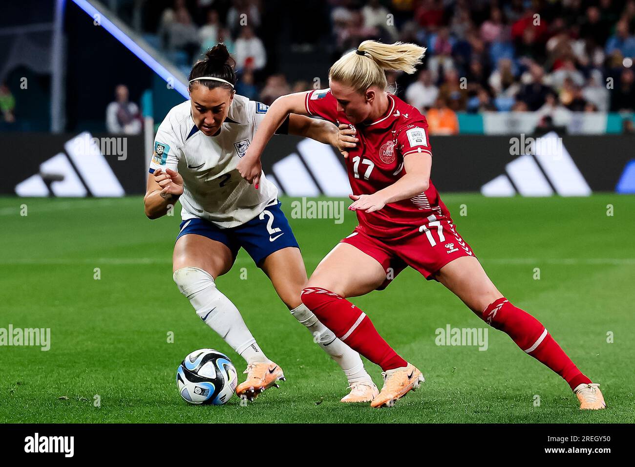 Sydney, Australia, 28 July, 2023. Lucy Bronze of England and Rikke ...