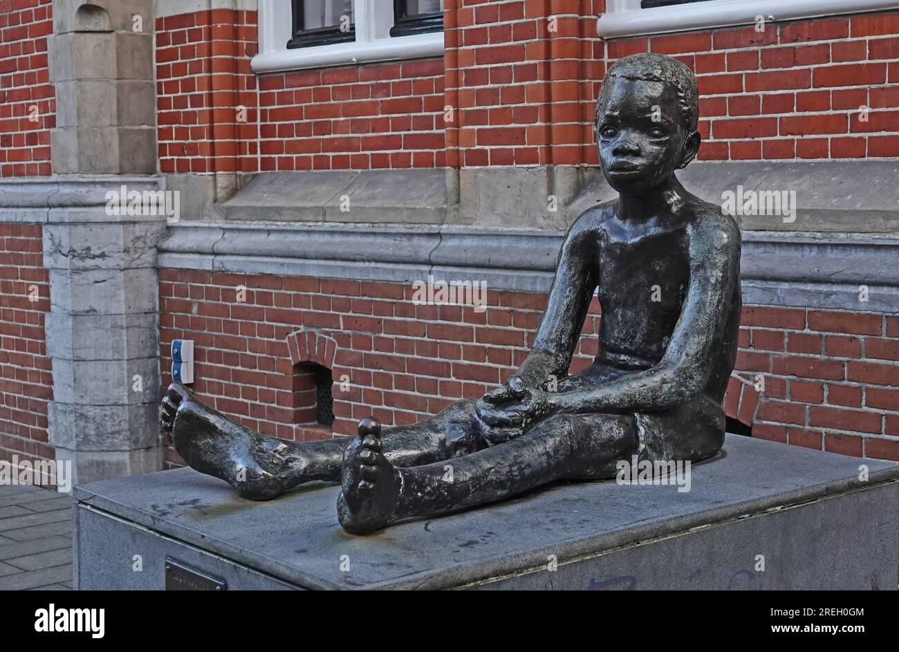 Winschoten, Netherlands - Jan 30 2023 A statue of a waiting African ...