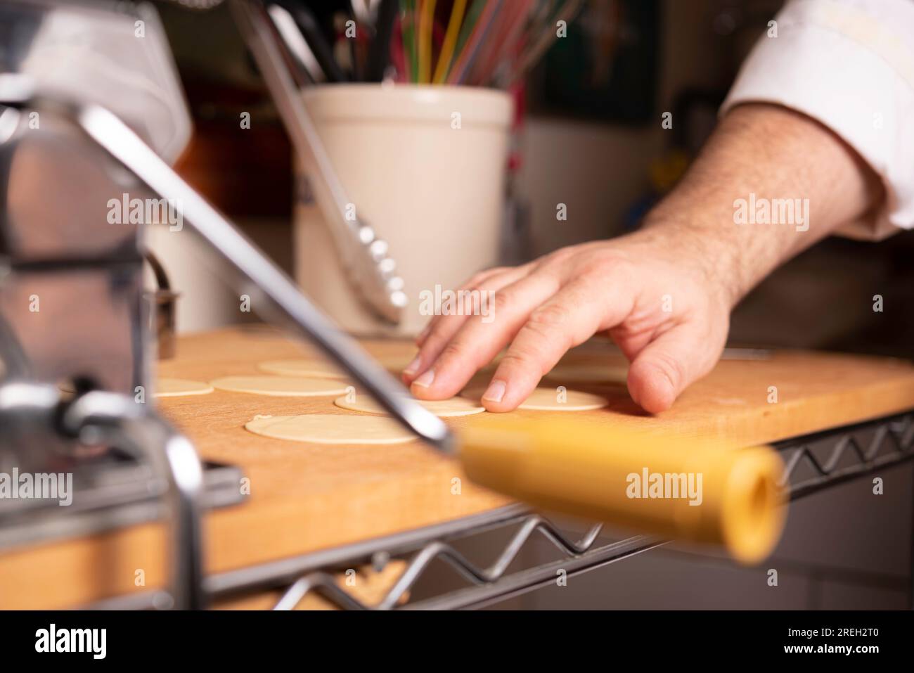 Making Pasta and Tortellini at Home on Wooden Rack and Chrome Pasta ...