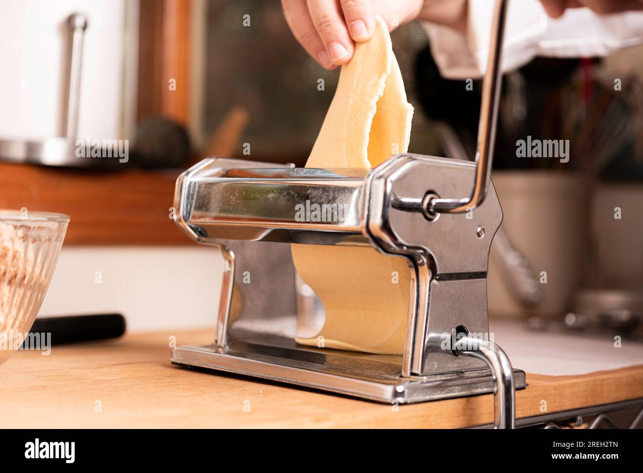 Making Pasta and Tortellini at Home on Wooden Rack and Chrome Pasta ...