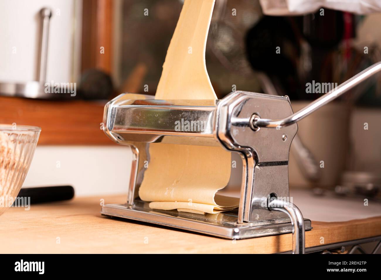 Making Pasta and Tortellini at Home on Wooden Rack and Chrome Pasta ...