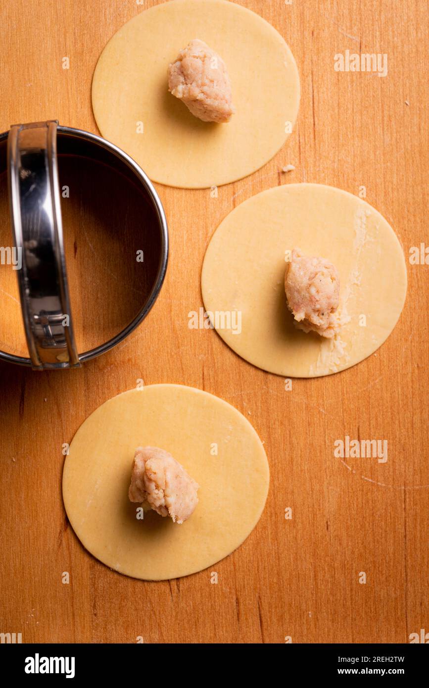Making Pasta and Tortellini at Home on Wooden Rack and Chrome Pasta ...